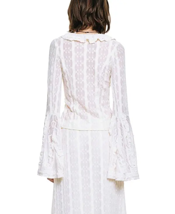 Anna Sui Floral Ruffle Stretch Lace Blouse