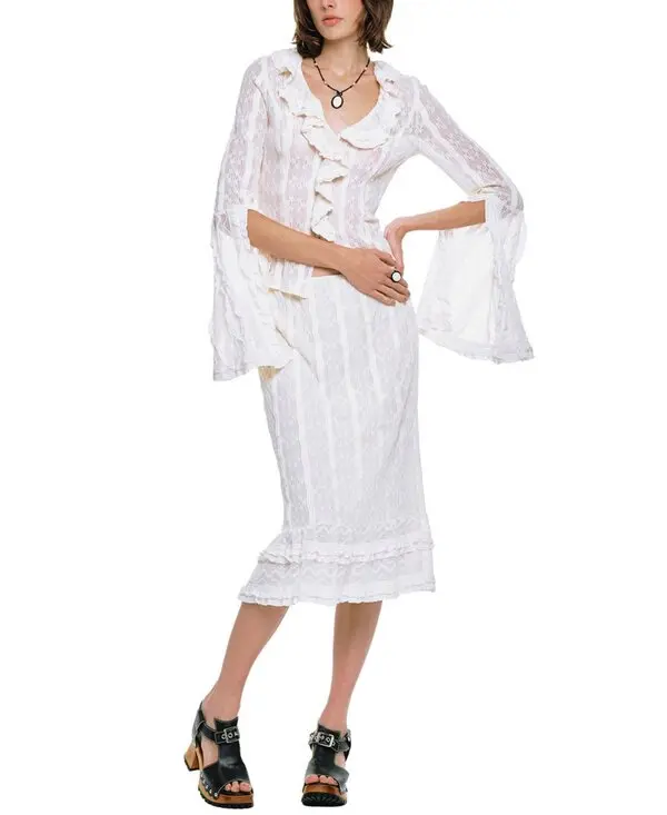 Anna Sui Floral Ruffle Stretch Lace Blouse