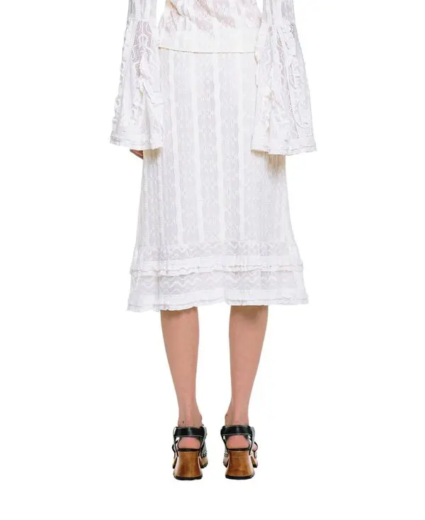 Anna Sui Floral Ruffle Stretch Lace Skirt