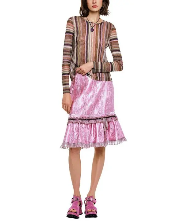 Anna Sui Wavy Chevron Knit Long Sleeve Stripe Top