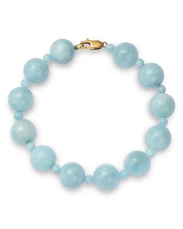 Bloomingdale'S 14k Yellow Gold Milky Aquamarine Beaded Bracelet - Blue