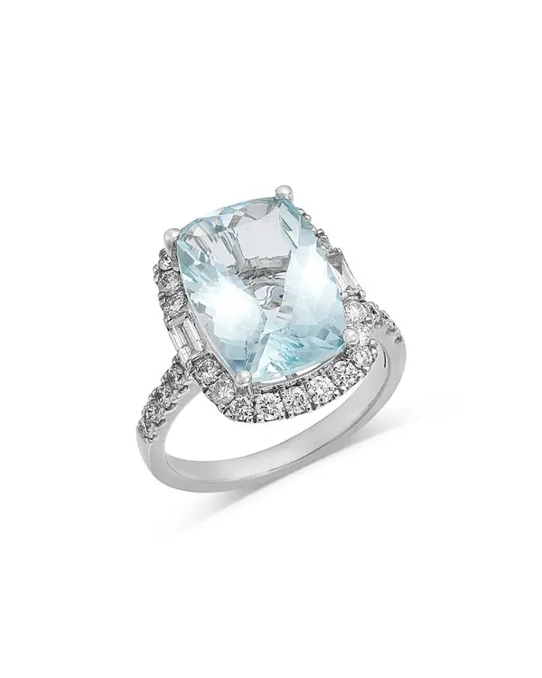 Bloomingdale'S Aquamarine And Diamond Halo Ring - White Gold
