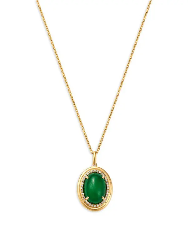 Bloomingdale'S Dyed Jade & Diamond Halo Necklace - Gold