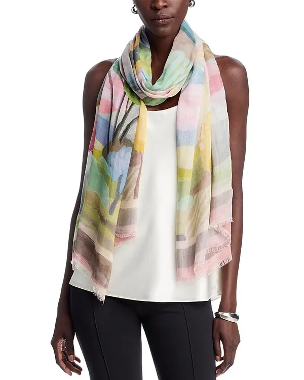 Echo Painterly Landscape Wrap Scarf - Pebble