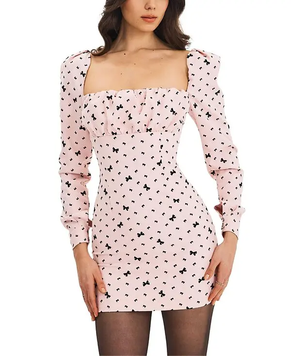MISS CIRCLE NEW YORK Perla Velvet-embossed Mini Dress With Bow Detail - Pink