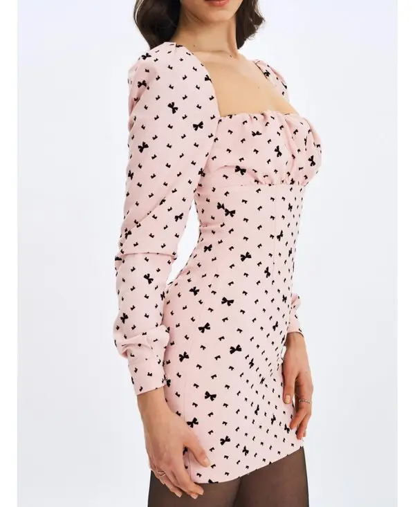 MISS CIRCLE NEW YORK Perla Velvet-embossed Mini Dress With Bow Detail - Pink