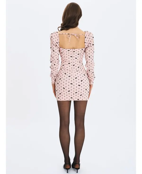 MISS CIRCLE NEW YORK Perla Velvet-embossed Mini Dress With Bow Detail - Pink