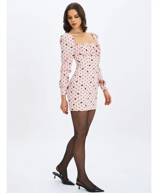 MISS CIRCLE NEW YORK Perla Velvet-embossed Mini Dress With Bow Detail - Pink