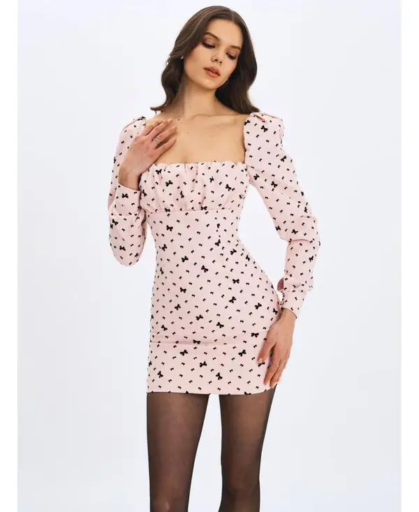 MISS CIRCLE NEW YORK Perla Velvet-embossed Mini Dress With Bow Detail - Pink