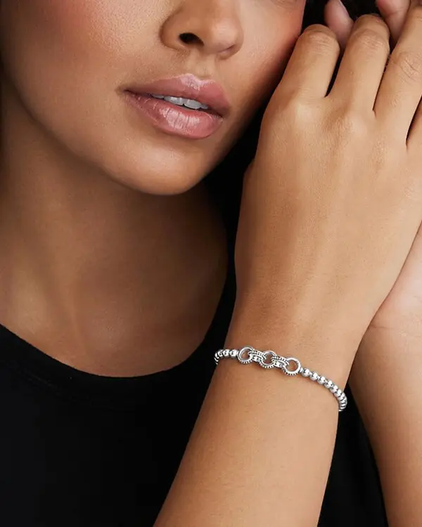 Lagos Sterling Signature Caviar Interlocking Rings Beaded Stretch Bracelet