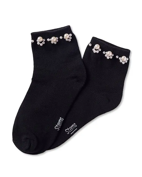 STEMS Faux Pearl Embellished Socks - Black