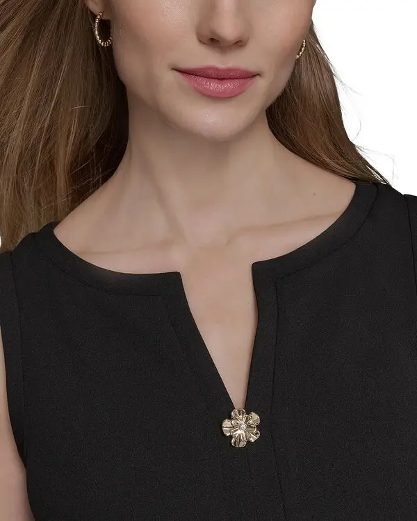 Karl Lagerfeld Paris Scuba Crepe Sheath Dress With Flower Buttons