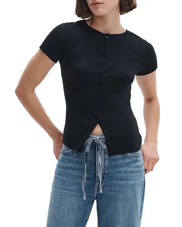 Rag & Bone The Knit Button Tee - Black