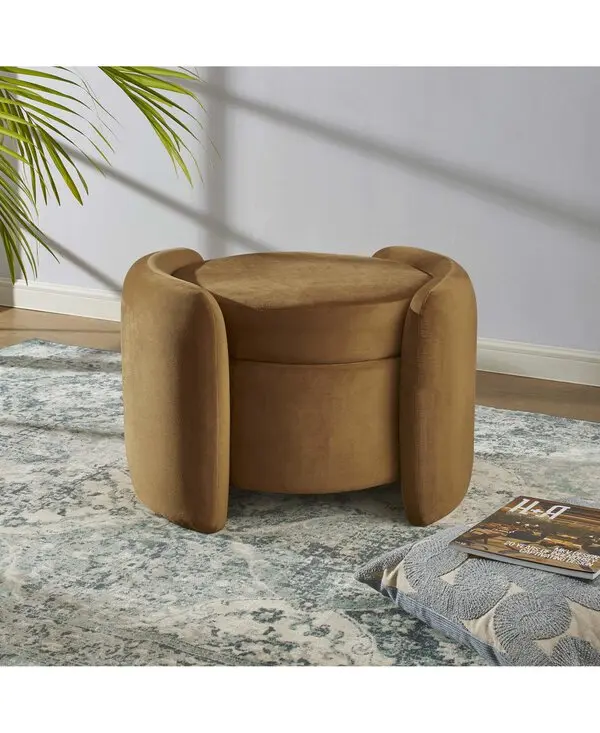 MODWAY Nebula Upholstered Performance Velvet Ottoman - Cognac