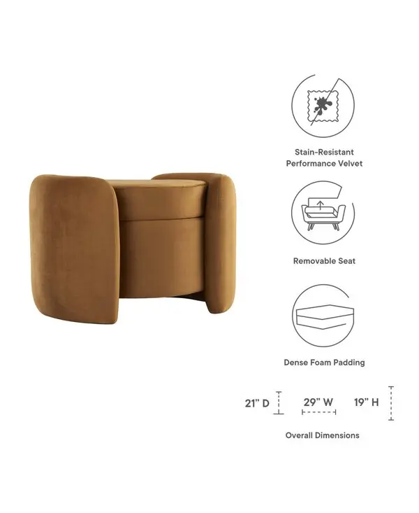 MODWAY Nebula Upholstered Performance Velvet Ottoman - Cognac