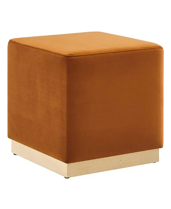 MODWAY Tilden 17" Square Performance Velvet Upholstered Ottoman - Rust Natural