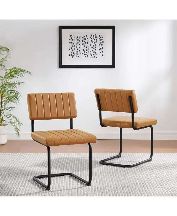 MODWAY Parity Faux Leather Dining Side Chairs, Set Of 2