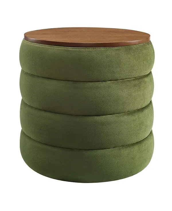 MODWAY Mezzo Round Performance Velvet Storage Ottoman - Moss Green