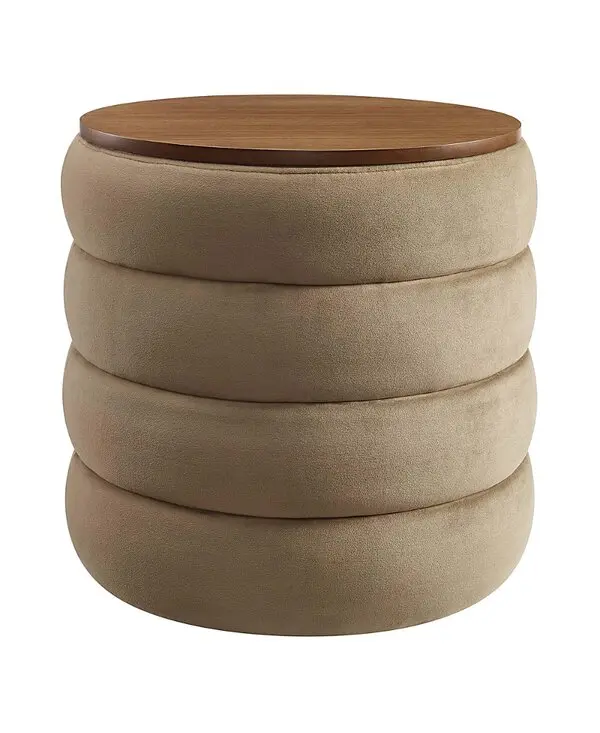 MODWAY Mezzo Round Performance Velvet Storage Ottoman - Taupe