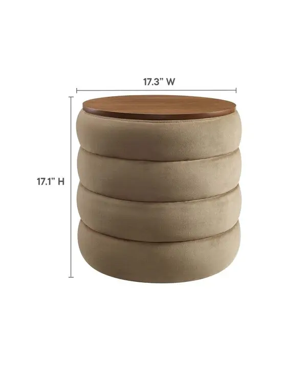 MODWAY Mezzo Round Performance Velvet Storage Ottoman - Taupe