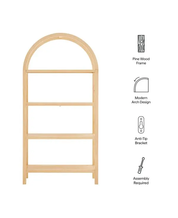 MODWAY Vexley 72 Inch Large Arched Bookshelf - Natural