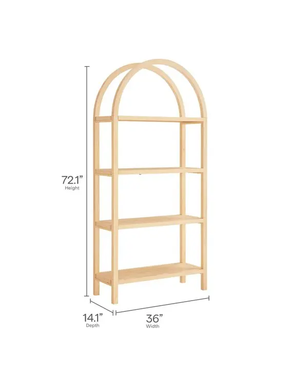 MODWAY Vexley 72 Inch Large Arched Bookshelf - Natural