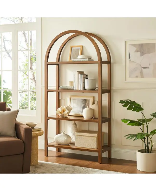 MODWAY Vexley 72 Inch Large Arched Bookshelf - Walnut