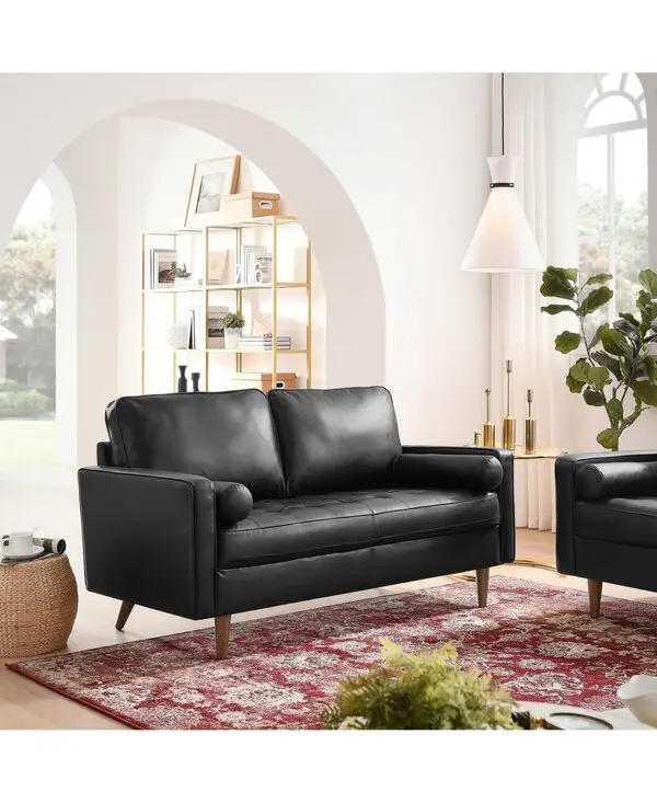 MODWAY Valour Leather Loveseat - Black