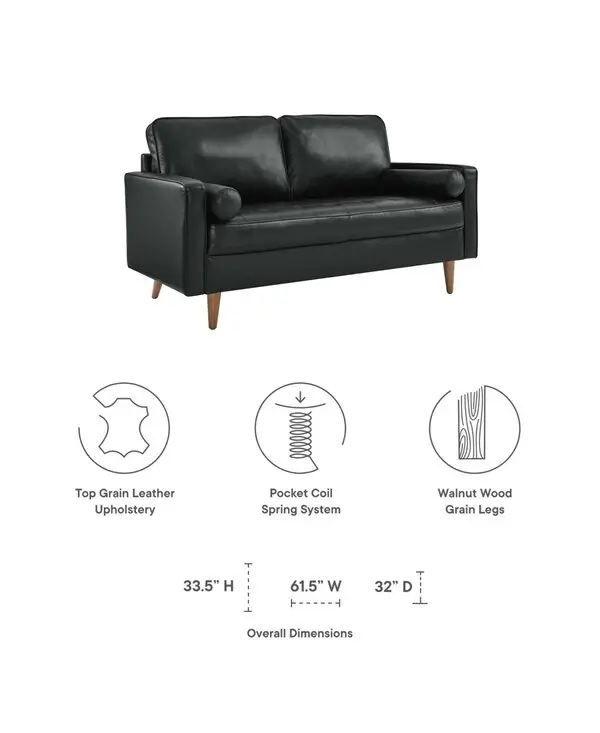 MODWAY Valour Leather Loveseat - Black