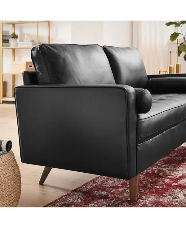 MODWAY Valour Leather Loveseat - Black