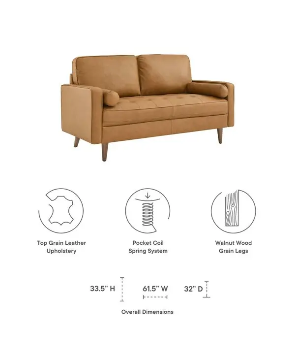 MODWAY Valour Leather Loveseat - Tan