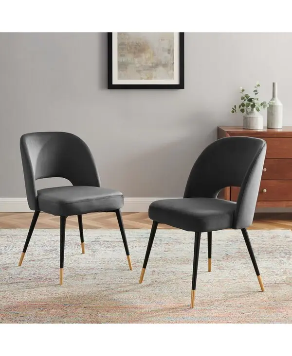 MODWAY Rouse Performance Velvet Dining Side Chairs, Set Of 2 - Charcoal