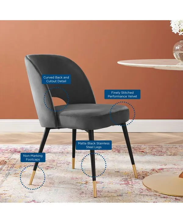 MODWAY Rouse Performance Velvet Dining Side Chairs, Set Of 2 - Charcoal