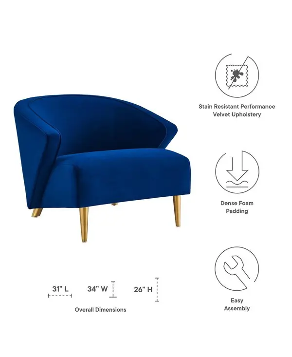 MODWAY Odyssey Performance Velvet Armchair - Navy