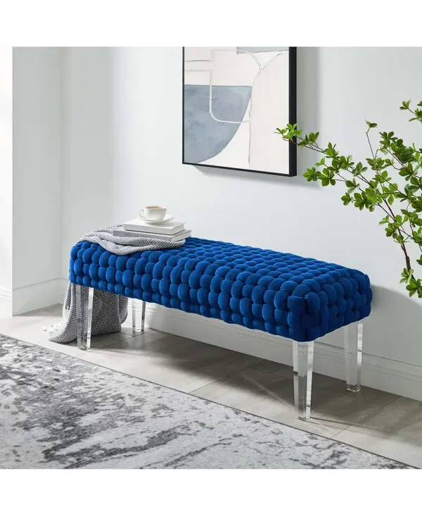MODWAY Prologue Woven Performance Velvet Ottoman - Navy