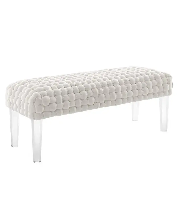 MODWAY Prologue Woven Performance Velvet Ottoman - White