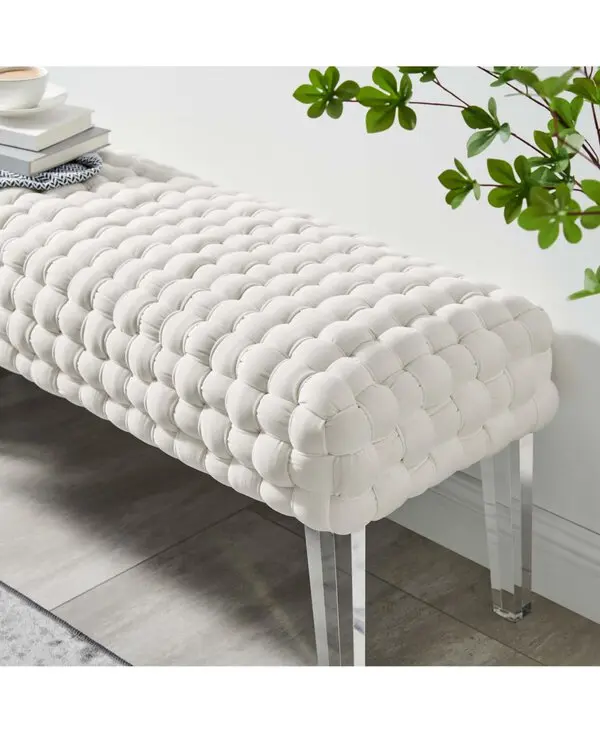 MODWAY Prologue Woven Performance Velvet Ottoman - White