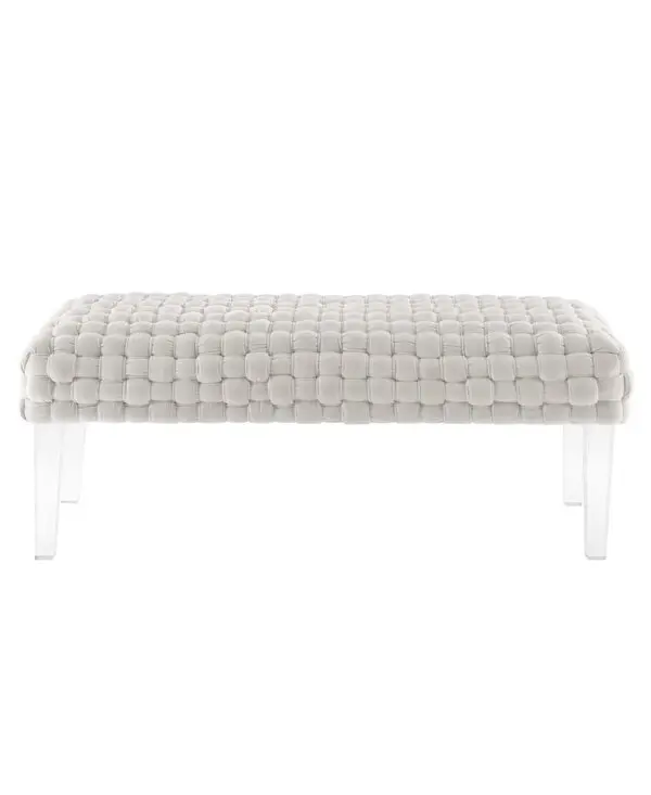 MODWAY Prologue Woven Performance Velvet Ottoman - White