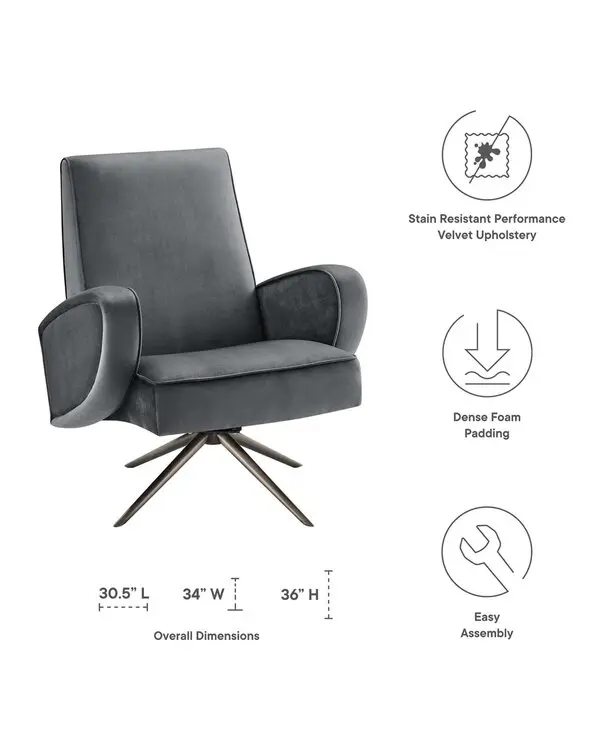 MODWAY Superior Performance Velvet Swivel Chair - Gray