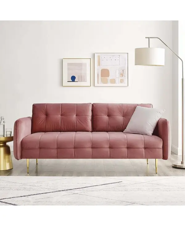 MODWAY Cameron Tufted Performance Velvet Sofa - Dusty Rose