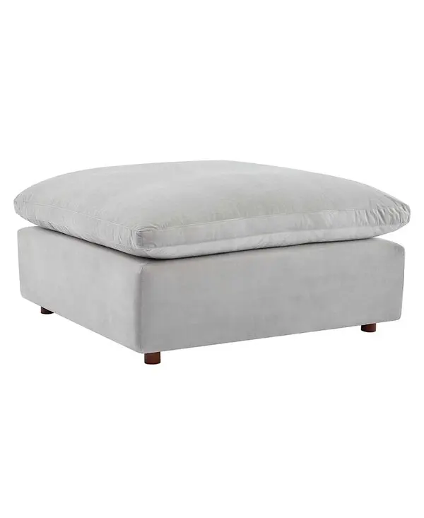 MODWAY Commix Down Filled Overstuffed Performance Velvet Ottoman - Light Gray