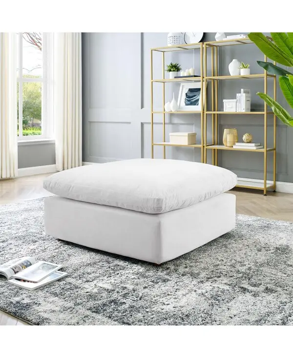 MODWAY Commix Down Filled Overstuffed Performance Velvet Ottoman - White
