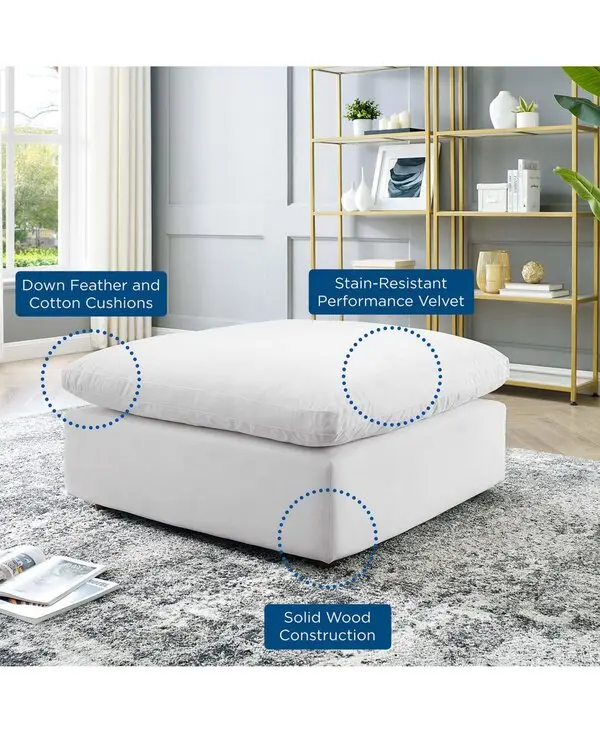 MODWAY Commix Down Filled Overstuffed Performance Velvet Ottoman - White