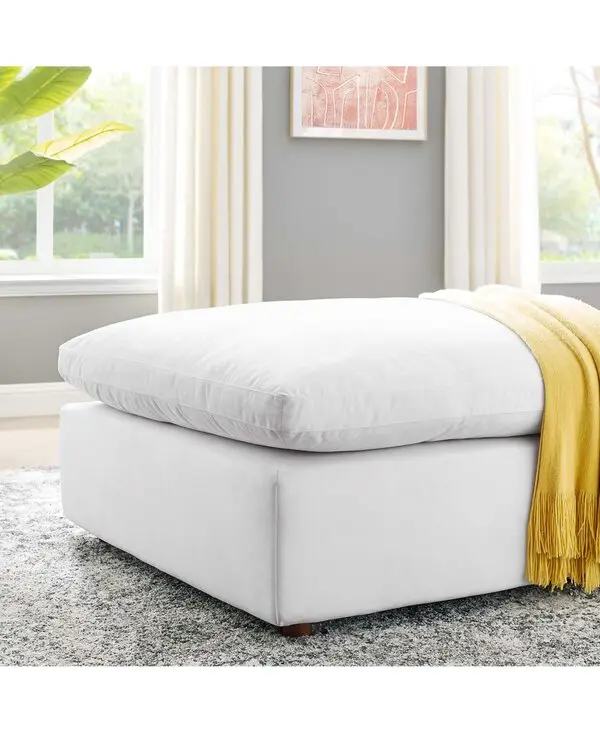 MODWAY Commix Down Filled Overstuffed Performance Velvet Ottoman - White