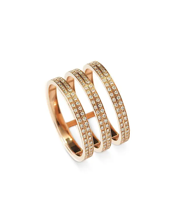 REPOSSI 18k Berbere Diamond Triple Row Ring - Rose Gold