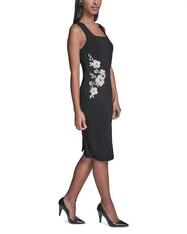 Karl Lagerfeld Paris Scuba Crepe Midi Dress With Floral Embroidery