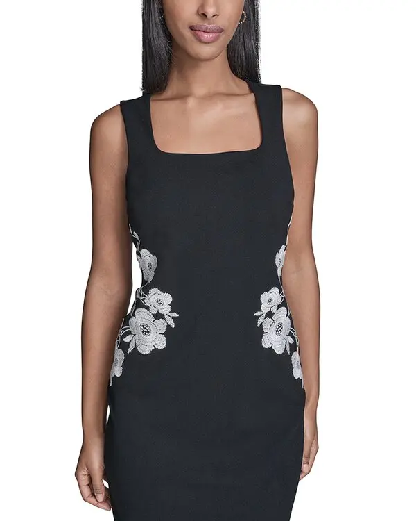 Karl Lagerfeld Paris Scuba Crepe Midi Dress With Floral Embroidery