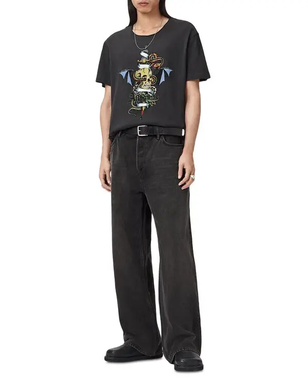 ALLSAINTS Sabre Skull Crewneck Graphic T-shirt - Washed Black