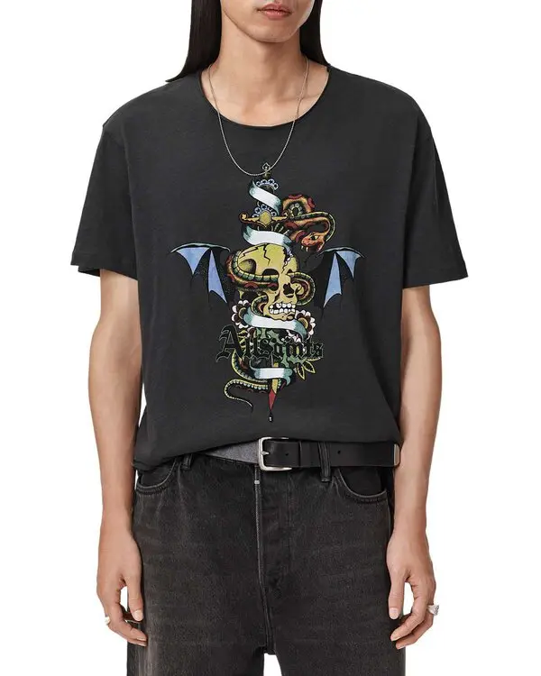 ALLSAINTS Sabre Skull Crewneck Graphic T-shirt - Washed Black