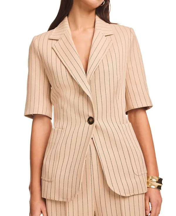 Mint Velvet Pin Stripe Short Sleeve Blazer - Camel